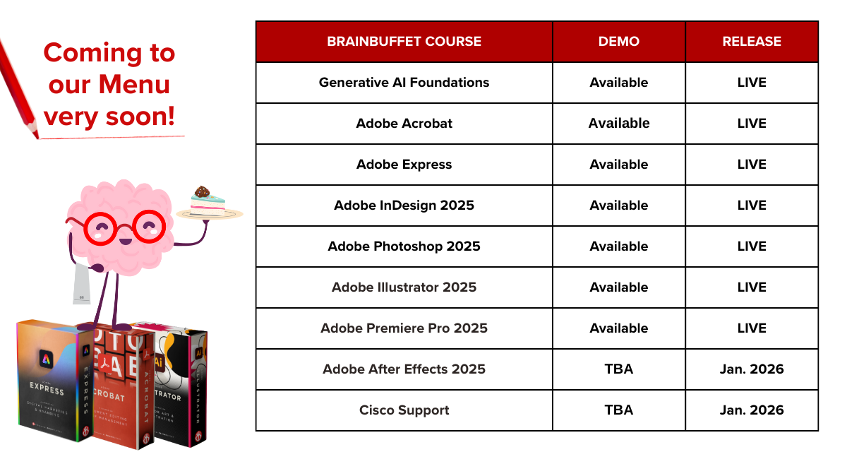 Course Release and Course Updates Schedule – BrainBuffet